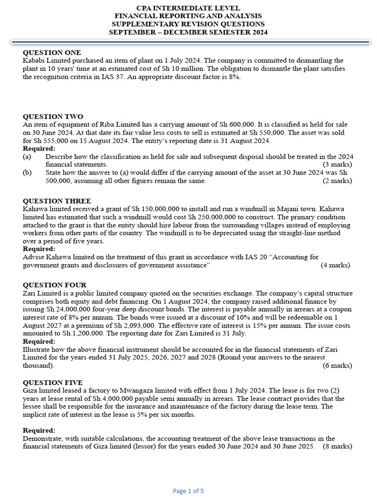 FRA Supplementary Questions - Sept To Dec 2024 | PDF | Fair Value | Expense