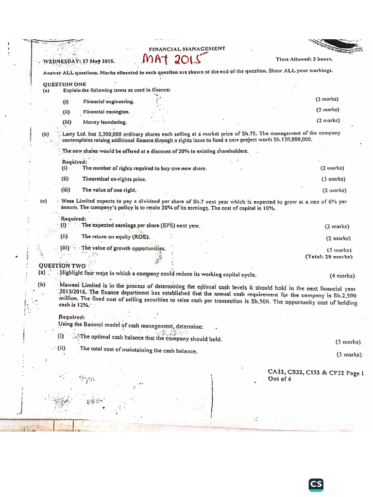 FM Past Papers (2015-2007) | PDF
