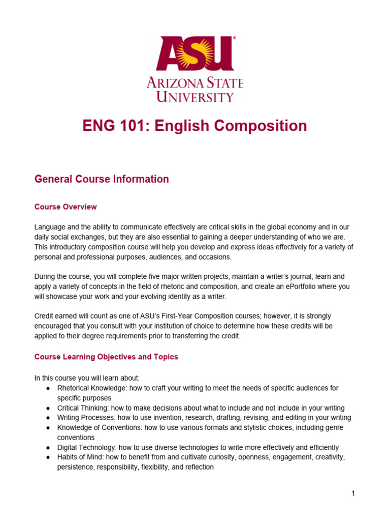 ENG 101: Composition Course Overview | PDF | Educational Technology ...