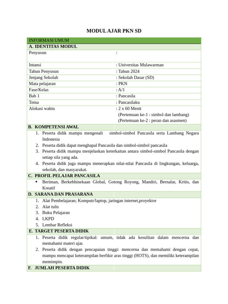 Modul Ajar PPKN SD Kelas e 2023 | PDF | Karier & Perkembangan | Sains & Matematika