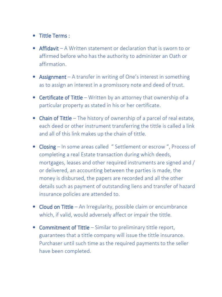 Tittle Terms - Full Search | PDF | Concurrent Estate | Deed