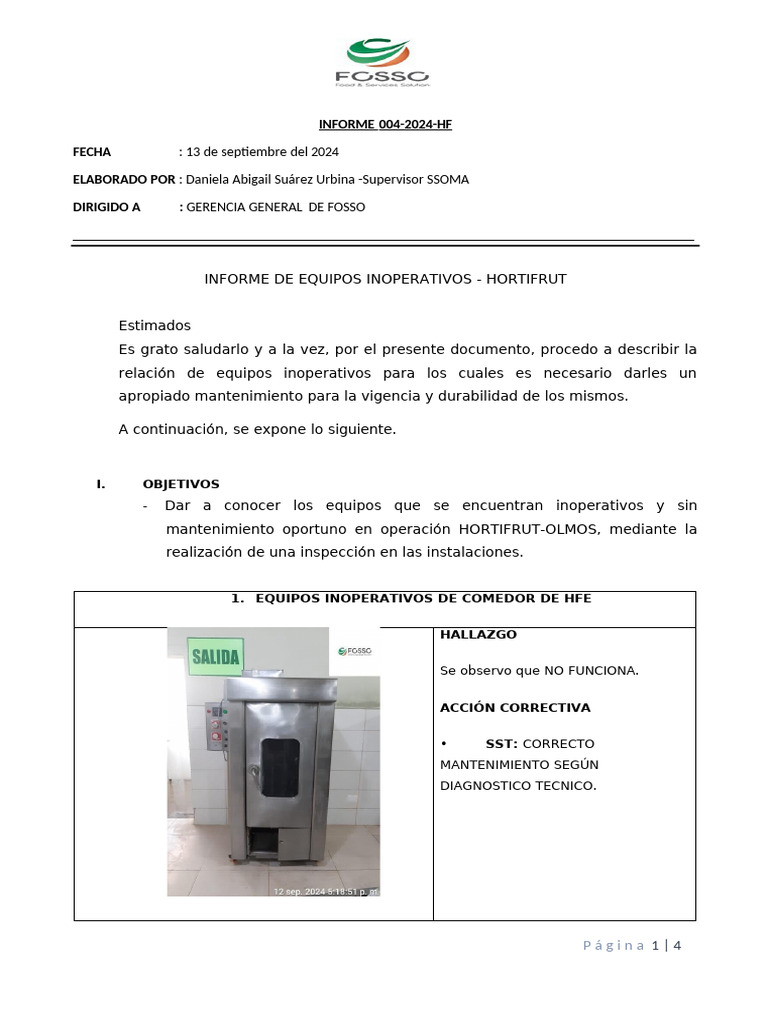 Informe de Equipos Inoperativos - Hfe PDF | PDF