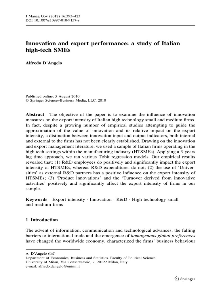 Innovation's Impact on Italian SMEs' Exports | PDF | Statistical ...