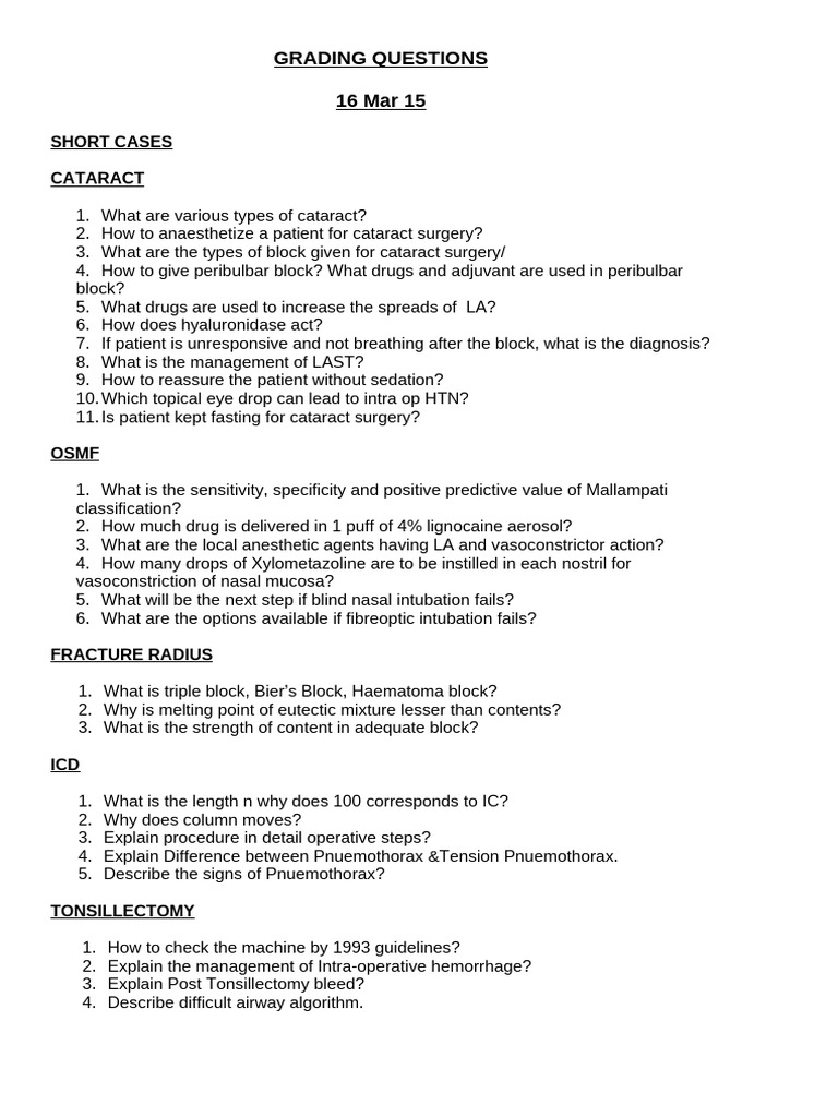 GRADING QUESTIONS | PDF | Anesthesia | Nitrous Oxide
