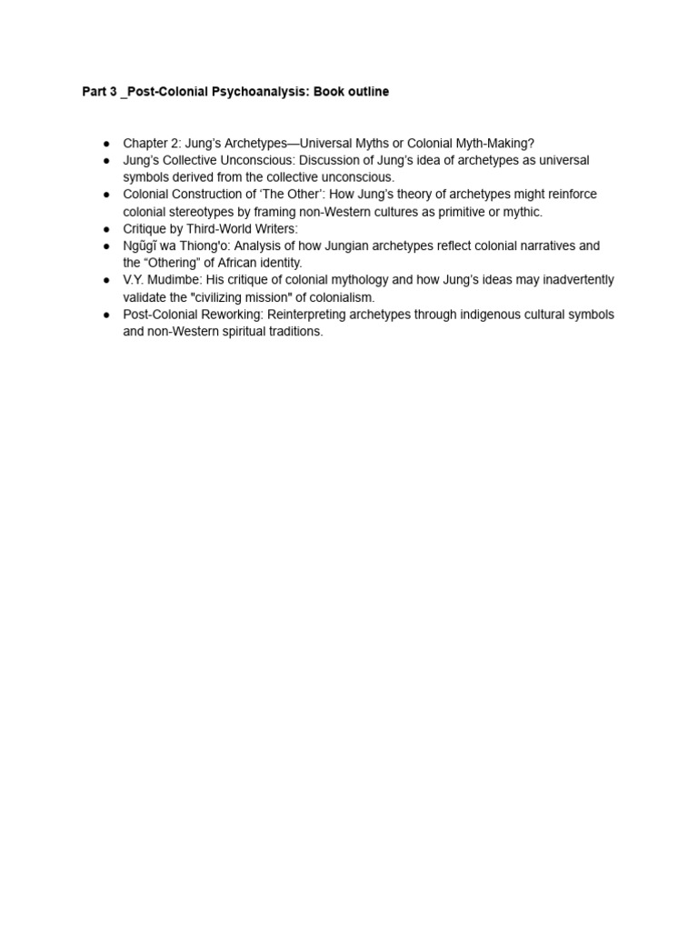 Part 3 - Post-Colonial Psychoanalysis - Book Outline | PDF