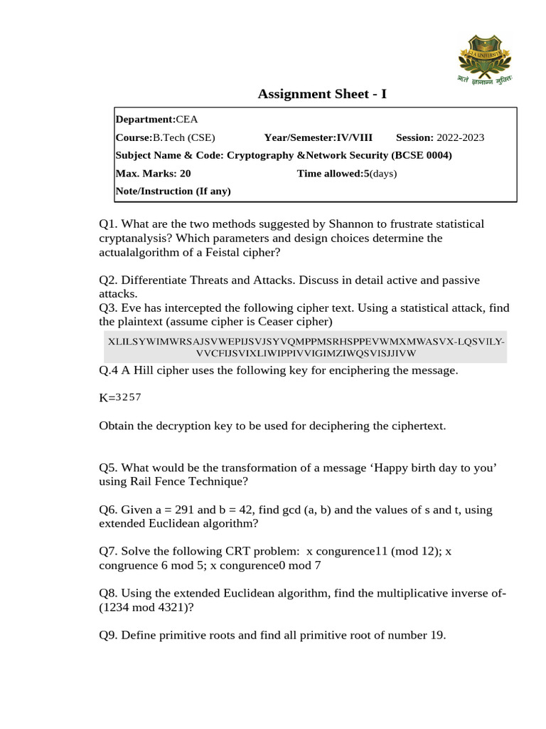 Assignment 1 CNS CSE | PDF Assignment 1 CNS CSE | PDF