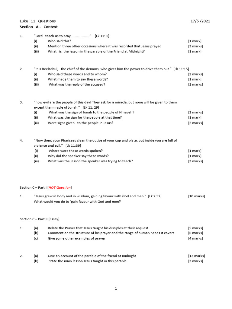 Bible Quiz - Luke - Chapter 11 | PDF | Jesus | Jonah