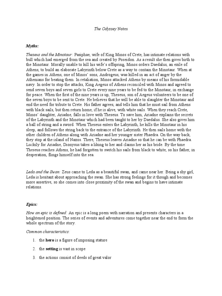 The Odyssey Notes | PDF | Minotaur | Theseus