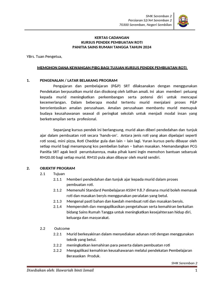 Kertas Kerja Kursus Pendek Roti | PDF