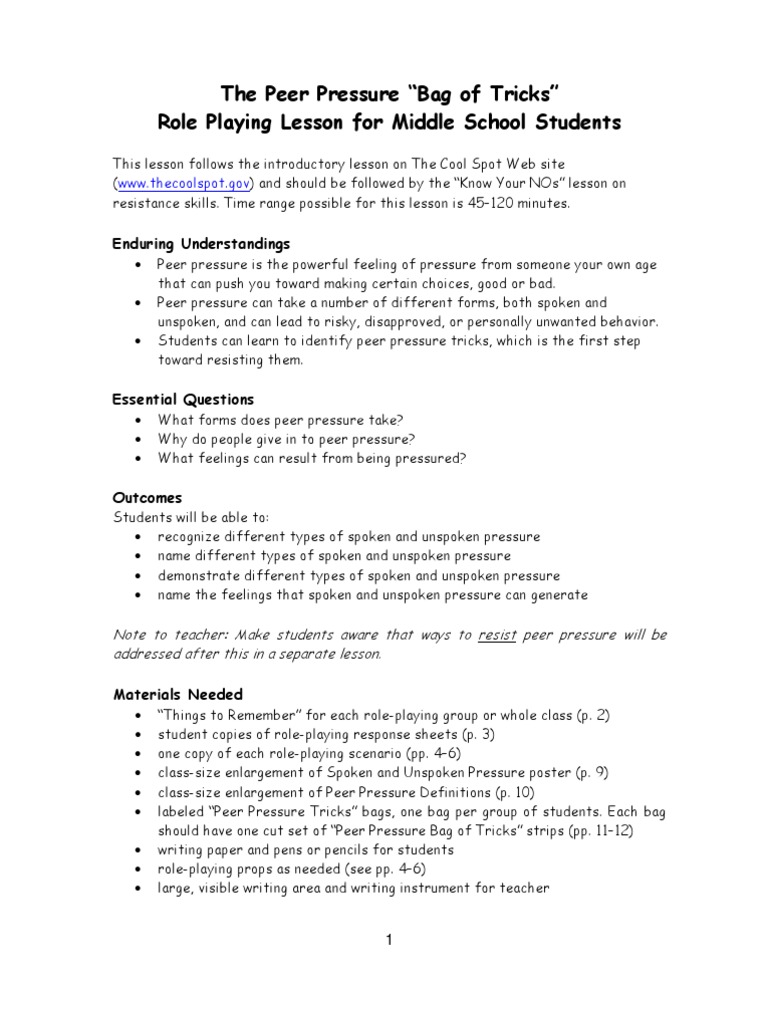 2 Peer Pressure Bag of Tricks FINAL Edits 10-31-07MG | PDF | Social Group