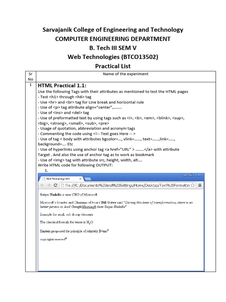 New Wt Practical List Pdf Html Element Written Communication