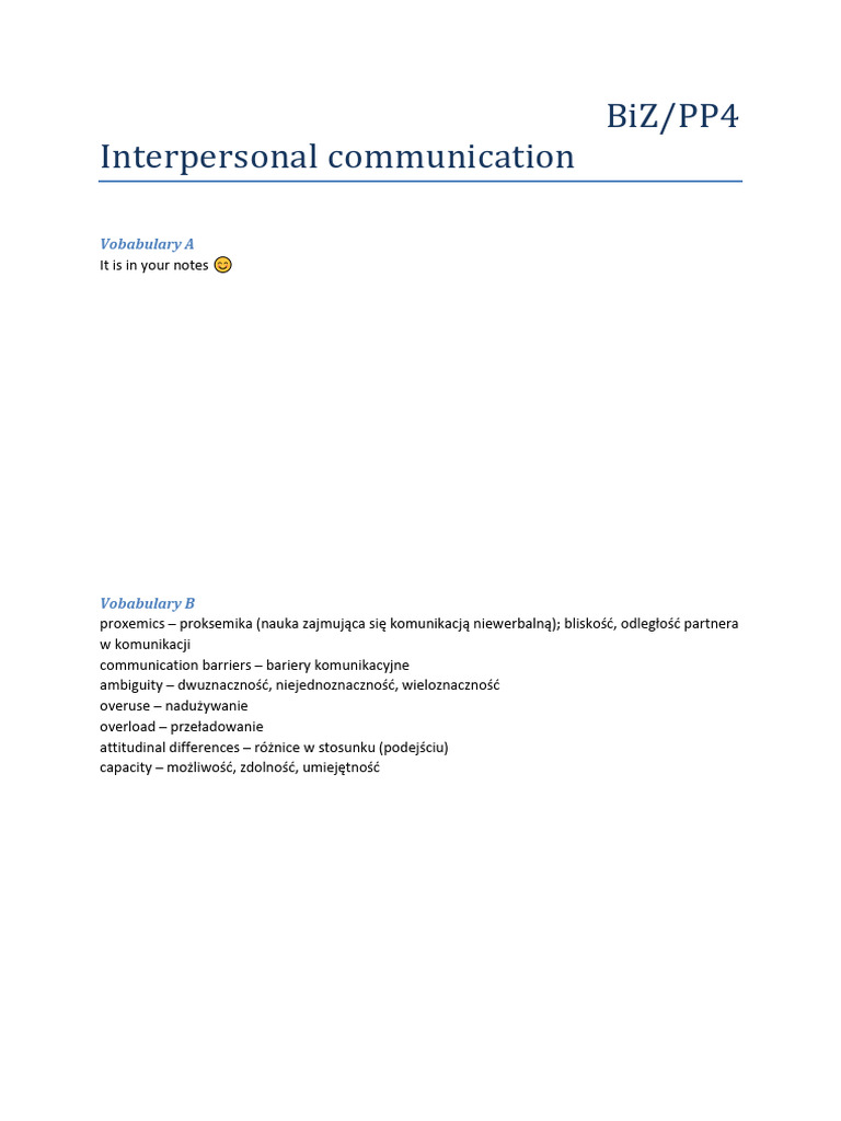 BiZ4 Interpersonal Communication S-2 | PDF | Communication | Body Language