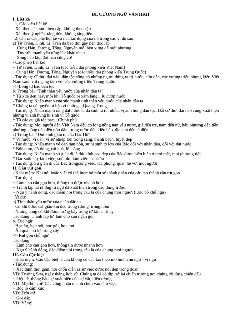 ĐỀ CƯƠNG NGỮ VĂN 7 HKII | PDF