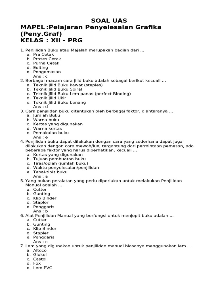 Soal Edit UAS Penyelesaian Grafika 40 Soal | PDF