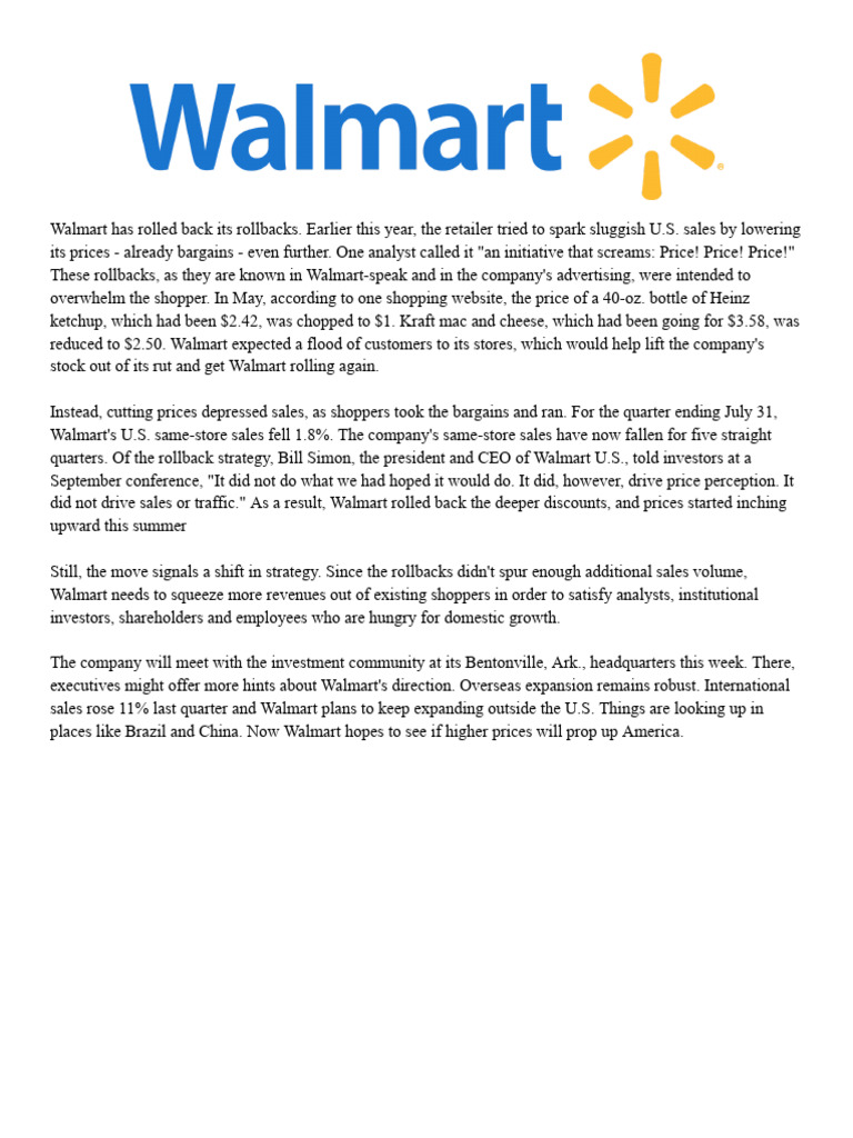 Elliott's Copy of 01.02 Walmart Case Study | PDF | Walmart | Prices