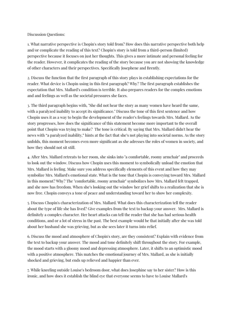 Chopin's "The Story of an Hour" Analysis | PDF | Mood (Psychology ...