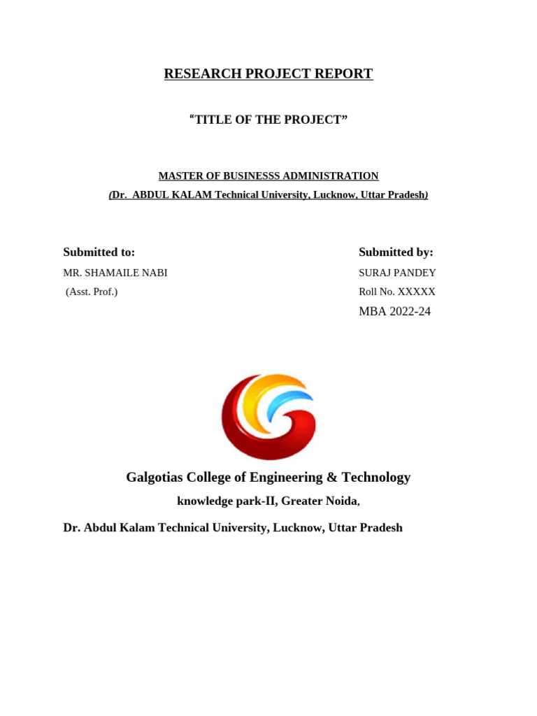 RESEARCH PROJECT REPORT FORMAT | PDF | Customer Satisfaction | Sampling (Statistics)