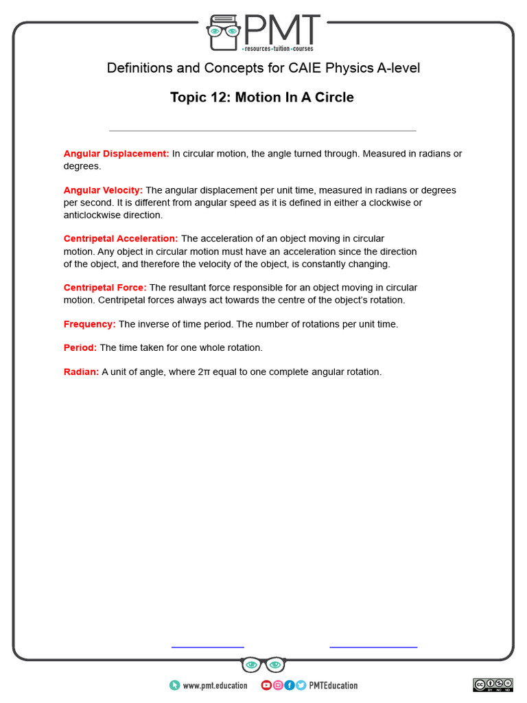 Definitions - Topic 12 Motion in A Circle - CAIE Physics A-Level-Merged | PDF | Temperature ...