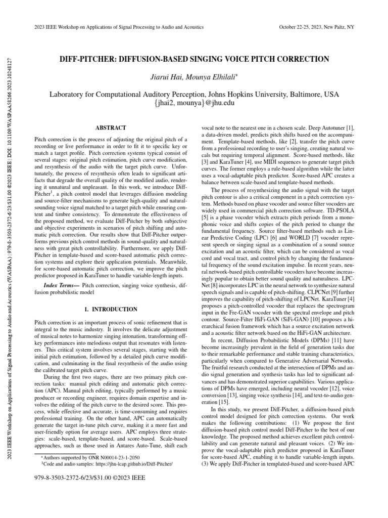 Diff-Pitcher Diffusion-Based Singing Voice Pitch Correction | PDF ...