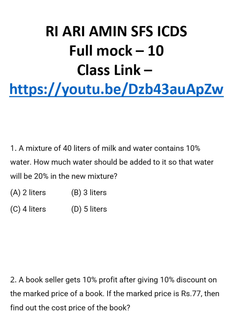 Full Mock - 10 | PDF | Interest | Adjective