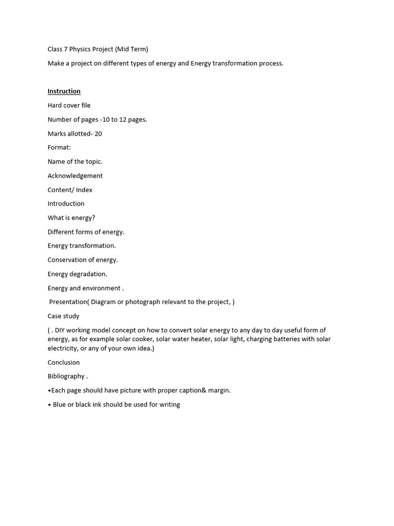 Class 7 Energy Project Guidelines | PDF