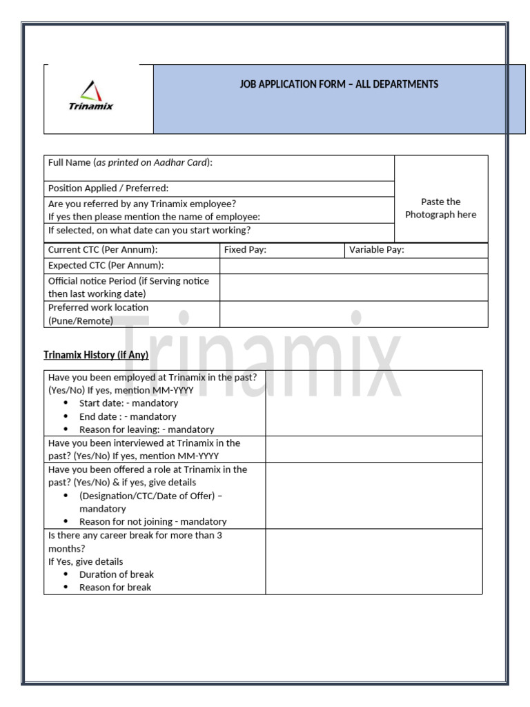 Trinamix Job Application Form | PDF