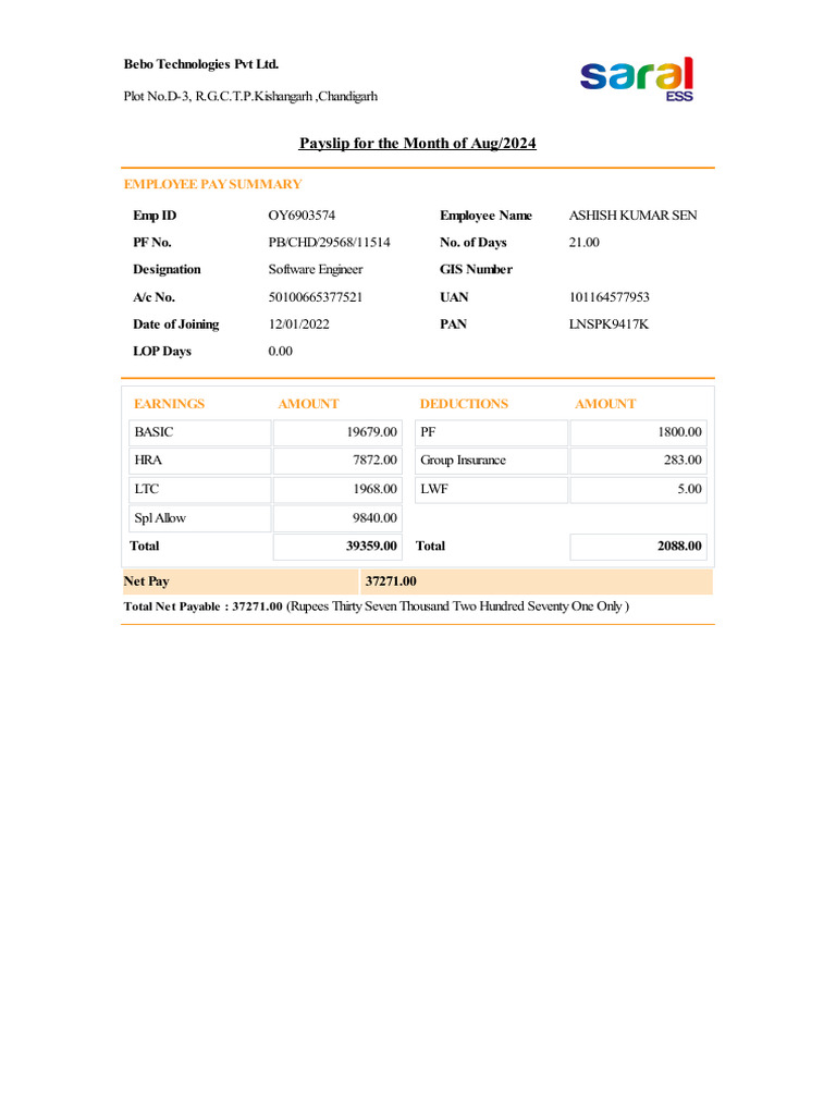 PaySlip-Aug_2024 | PDF | Economies | Public Finance