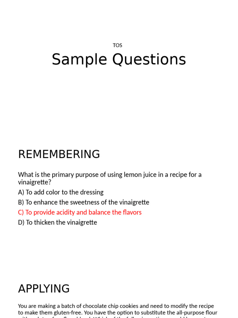 Sample Tos Questions | PDF | Sauce | Vinaigrette
