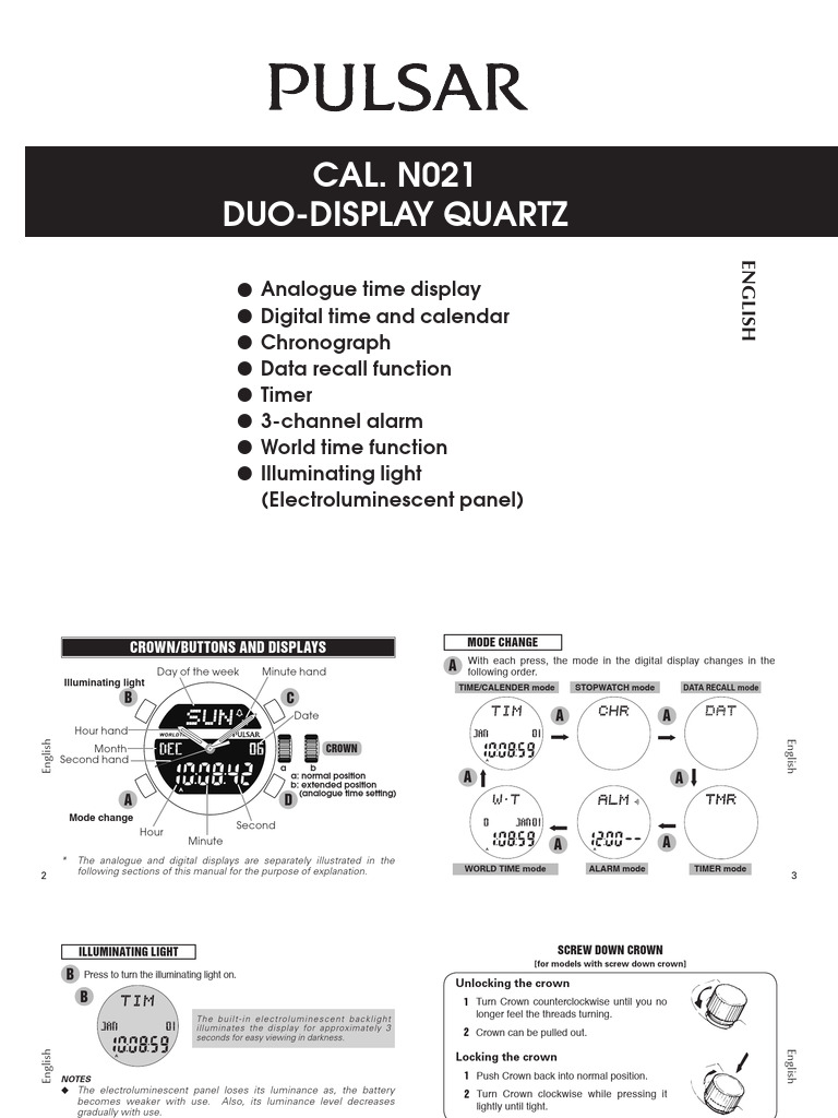 Pulsar N021 - E | PDF | Timer | Underwater Diving
