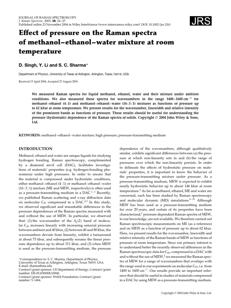 Singh2005 Raman Metanol, Etanol | PDF | Raman Spectroscopy | Spectroscopy