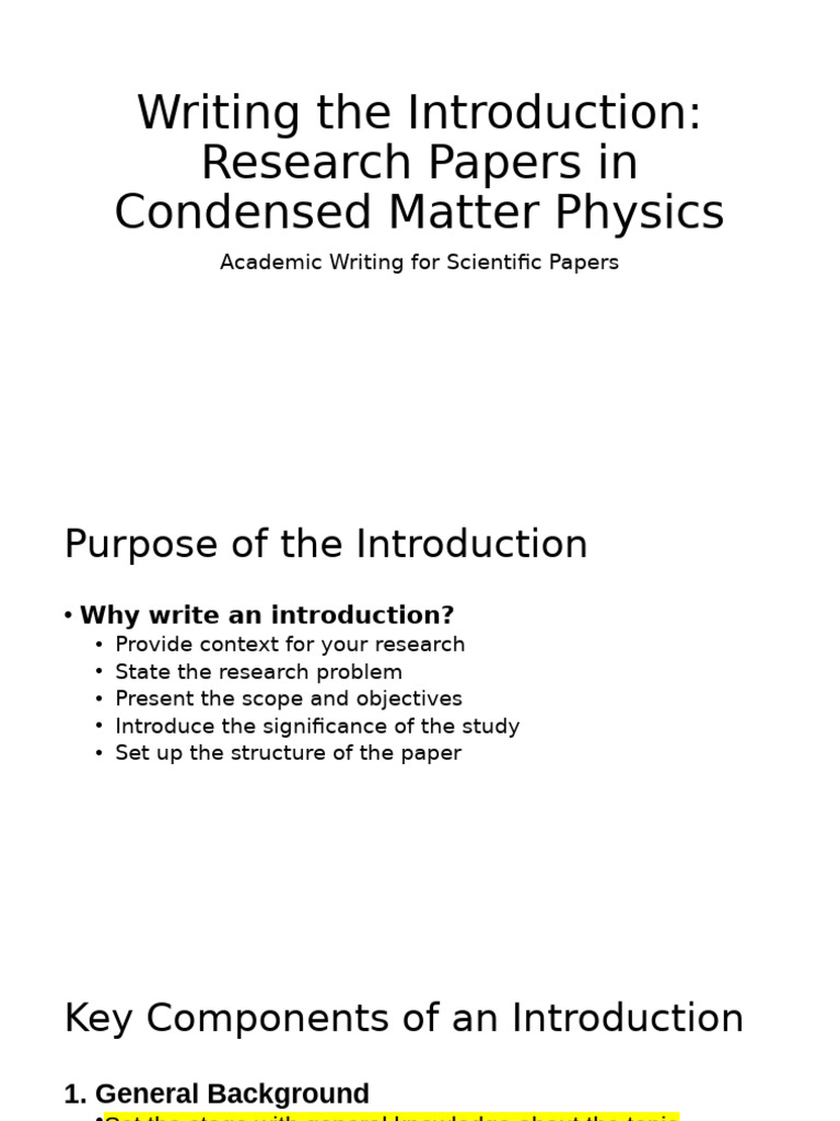 Writing Introductions for Condensed Matter Physics Papers | PDF ...