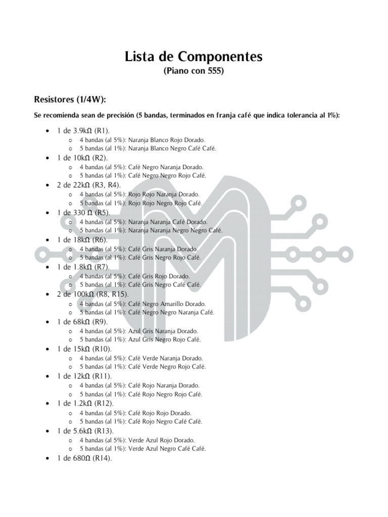 Lista de Componentes | PDF | Bienes manufacturados | Percepción visual