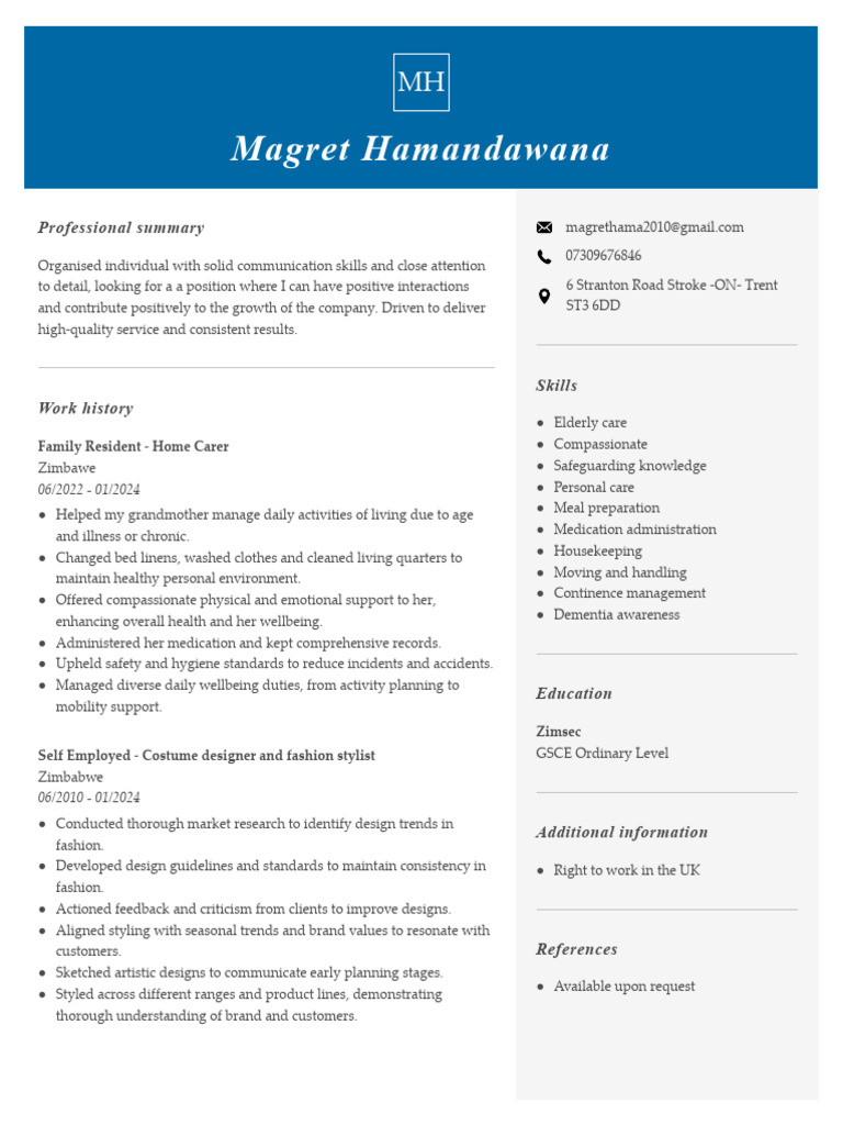Magret_Hamandawana_CV_101 | PDF | Caregiver | Health Care