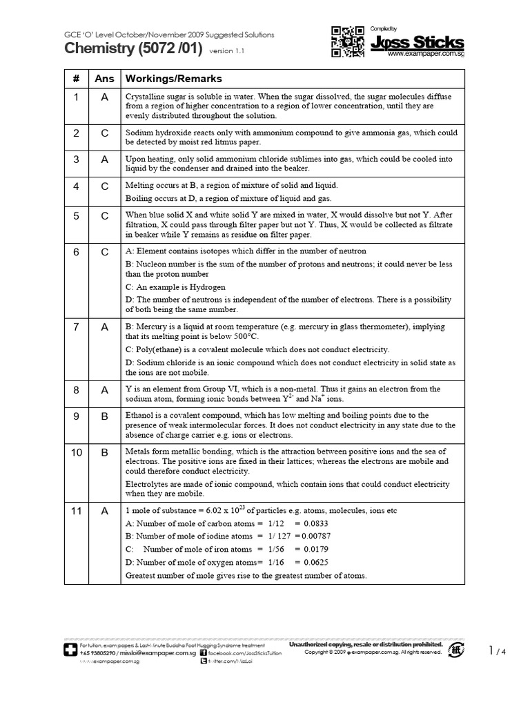 GCE O-Level Chemistry Solutions 2009 | PDF | Redox | Ion