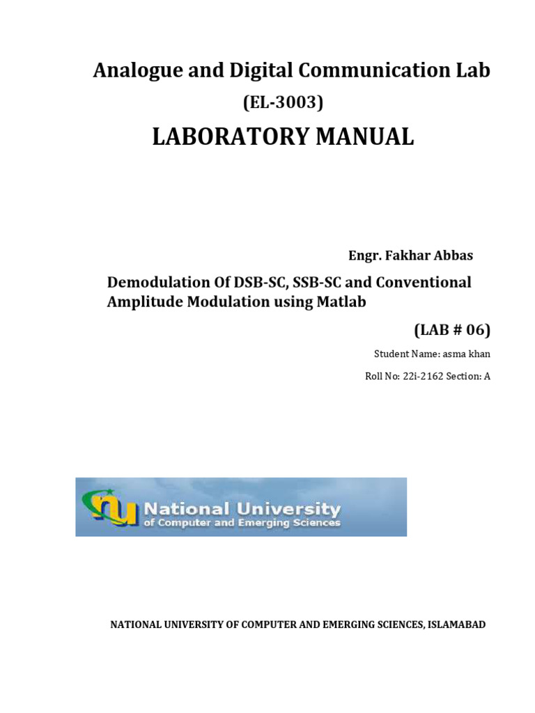 ADC Lab 06 Demodulation DSB SSB Conventional AM | PDF | Modulation | Broadcast Engineering