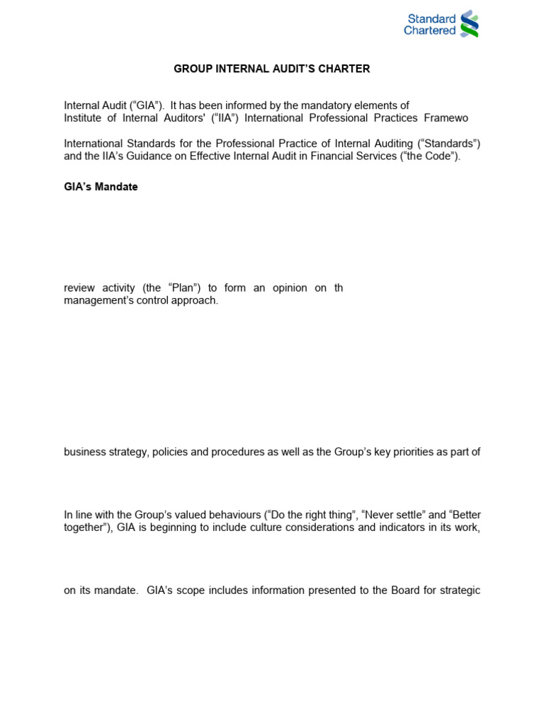 Group Internal Audit Charter Overview | PDF | Internal Audit | Audit