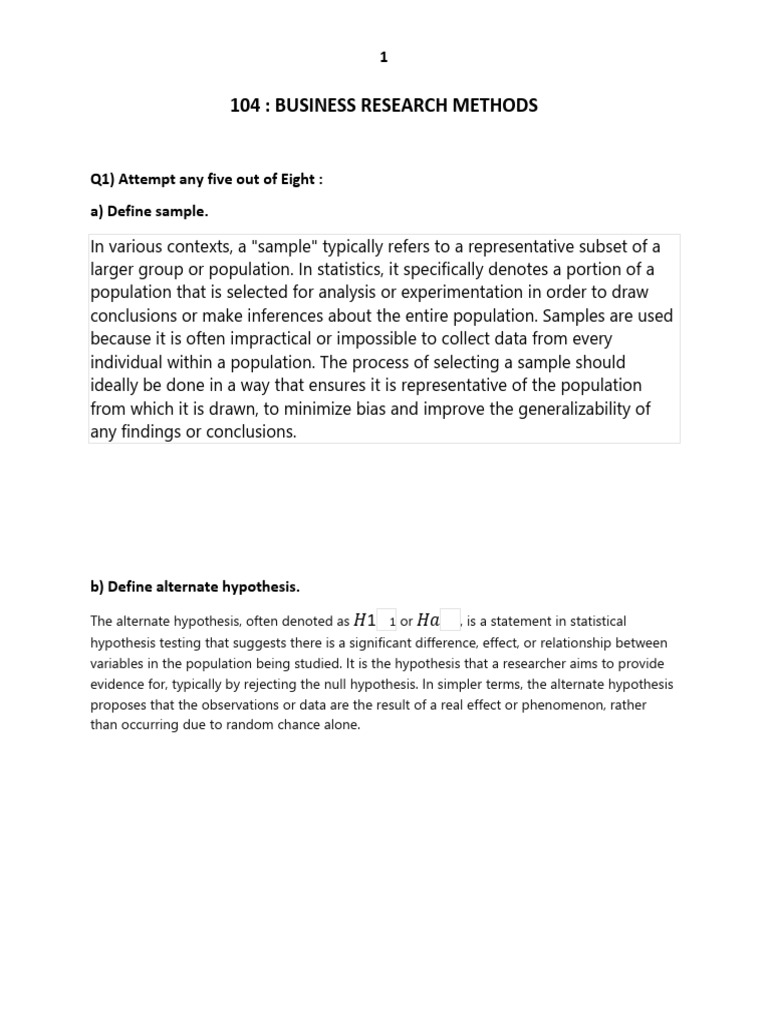 Business Research Methods Overview | PDF | Type I And Type Ii Errors ...