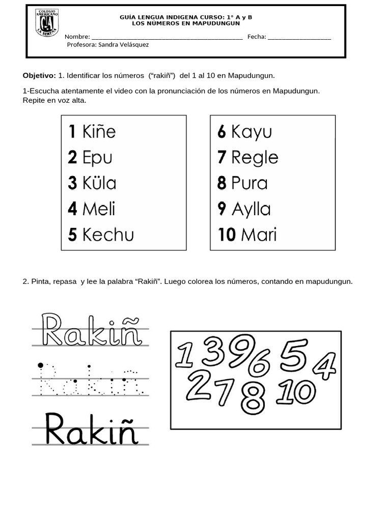 Guia Los Numeros en Mapudungun Primeros | PDF