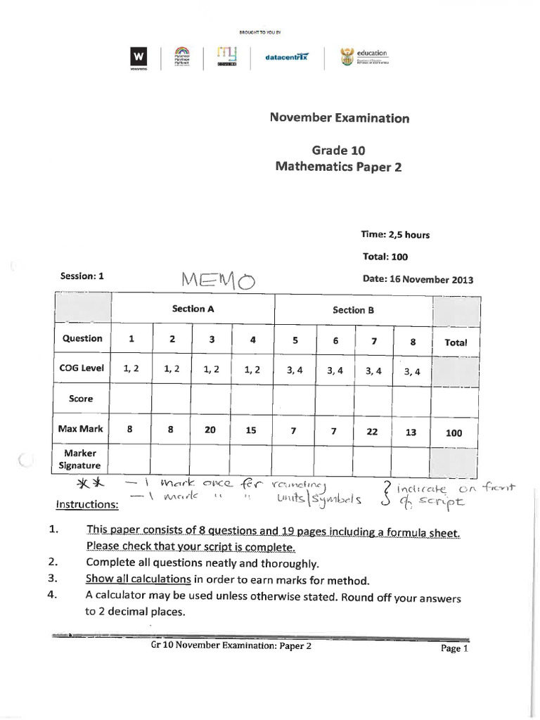2013 IEB G10 Maths Nov Paper 2-MG | PDF