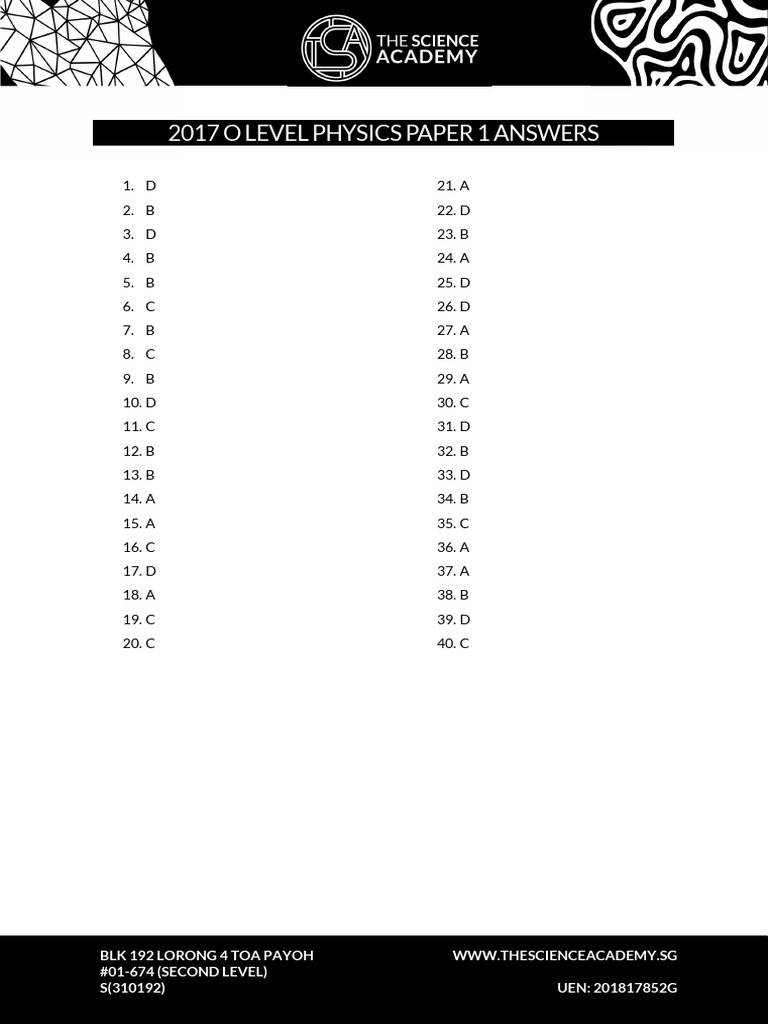 2017 o Level Physics Paper 1 Answers | PDF 2017 o Level Physics Paper 1 Answers | PDF