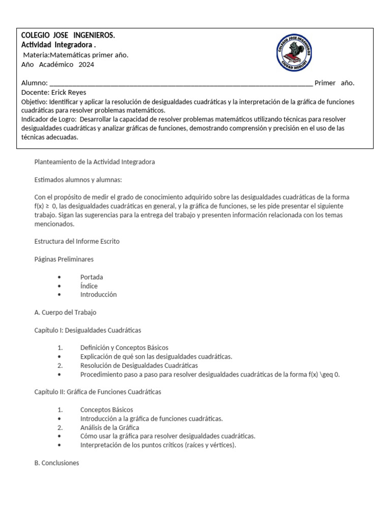 Actividad Integradora Primer An - o Mate Lista | PDF | Matemáticas Actividad Integradora Primer An - o Mate Lista | PDF | Matemáticas