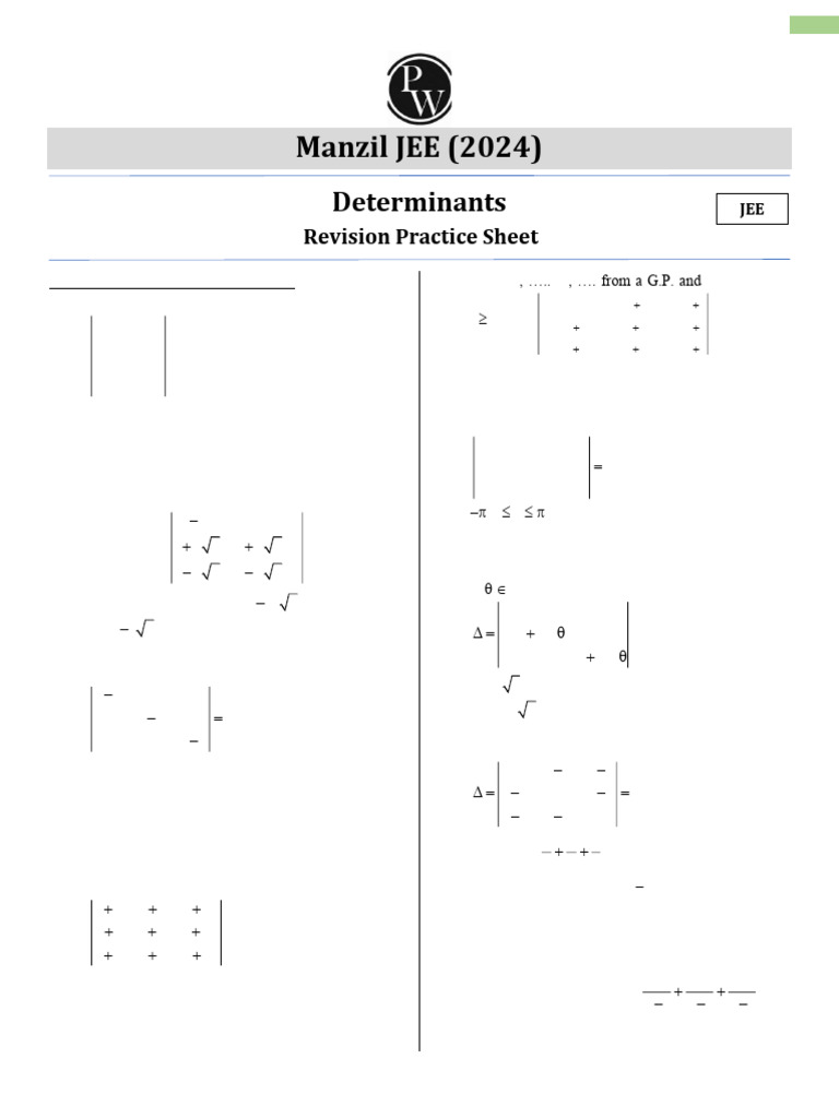 Determinants _ Practice Sheet | PDF | Abstract Algebra | Mathematical ... Determinants _ Practice Sheet | PDF | Abstract Algebra | Mathematical ...