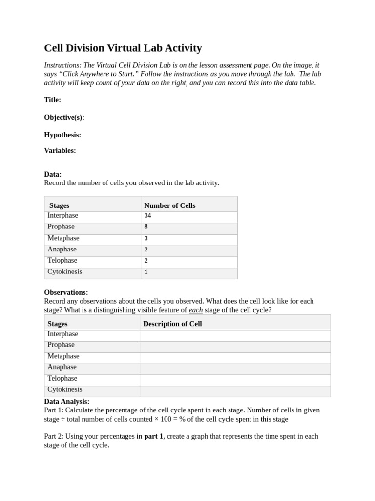 03 01 Virtual Cell Division Lab Report | PDF | Teaching Methods ...