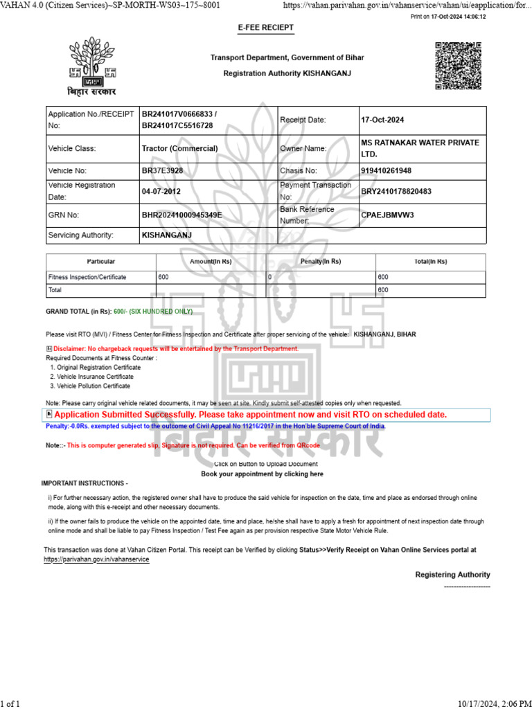 VAHAN 4.0 (Citizen Services) SP-MORTH-WS03 175 80011 | PDF | Receipt ...