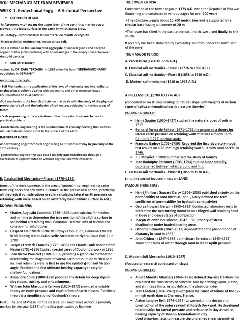 SOIL MECHANICS MT EXAM REVIEWER week 1-5 | PDF | Civil Engineering ...