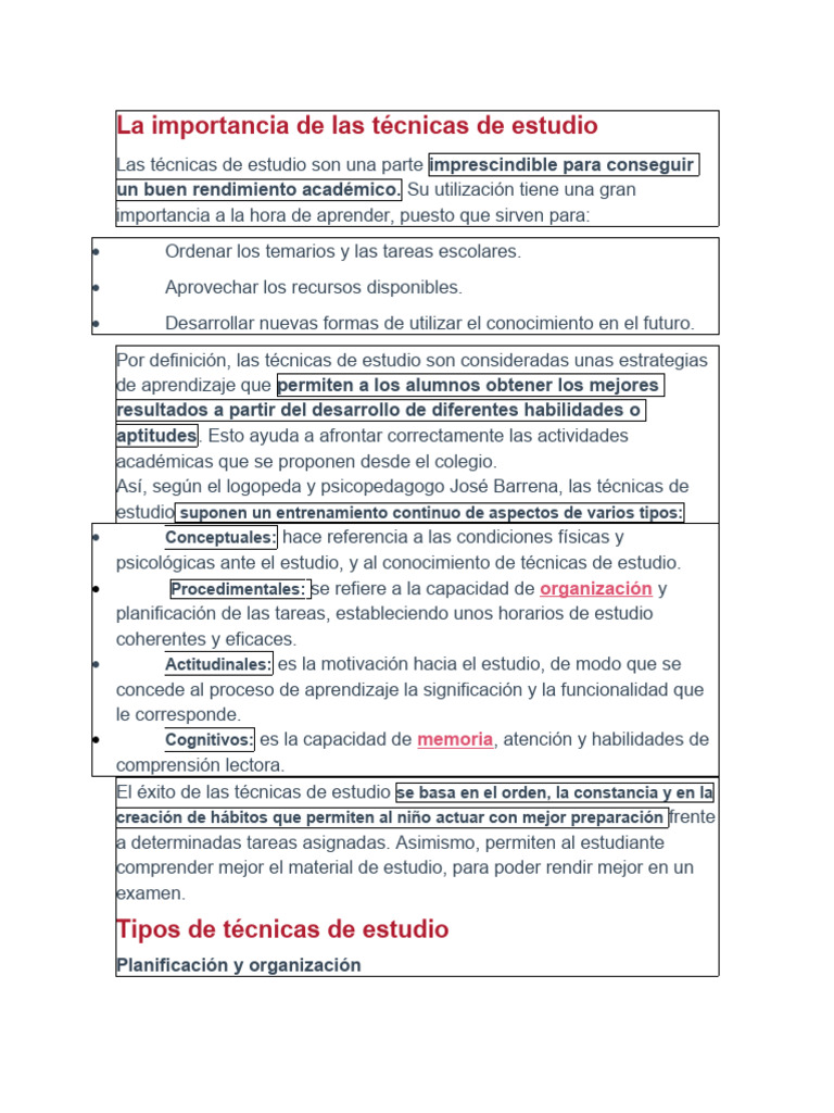 La Importancia de Las Tecnicas de Estudio | PDF | Habilidades de estudio | Aprendizaje
