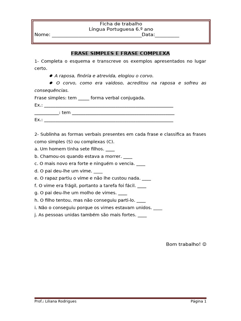 FT-6º-L.P-8-Frase Simples e Complexa | PDF