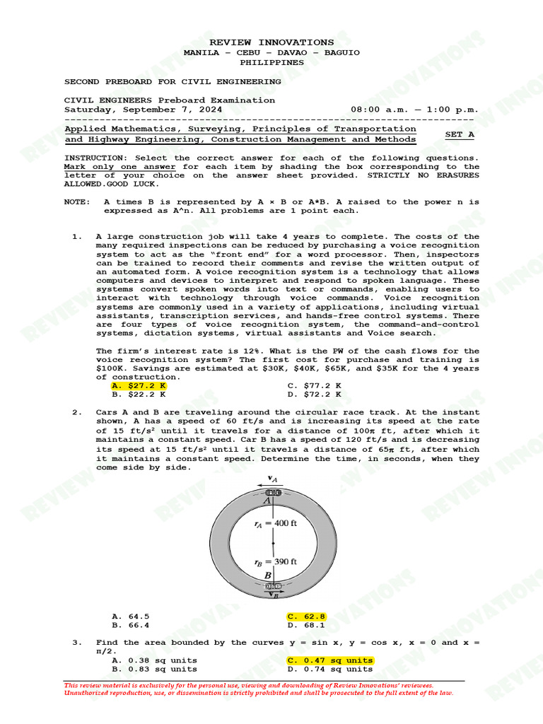 Preboard 2 November 2024 MATH | PDF | Beam (Structure) | Circle