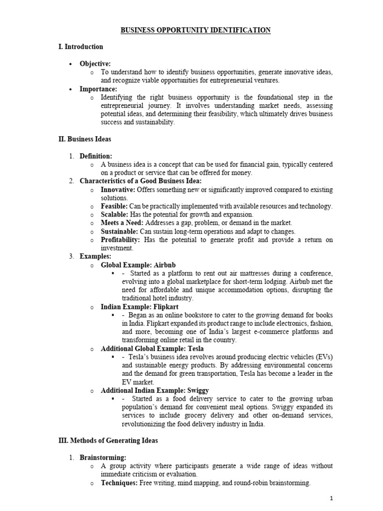 6 Business Opportunity Identification | PDF | Entrepreneurship ...