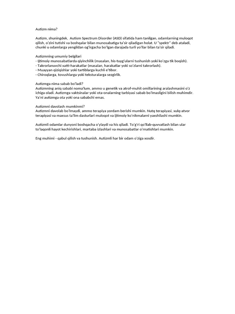 Autizm Nima | PDF
